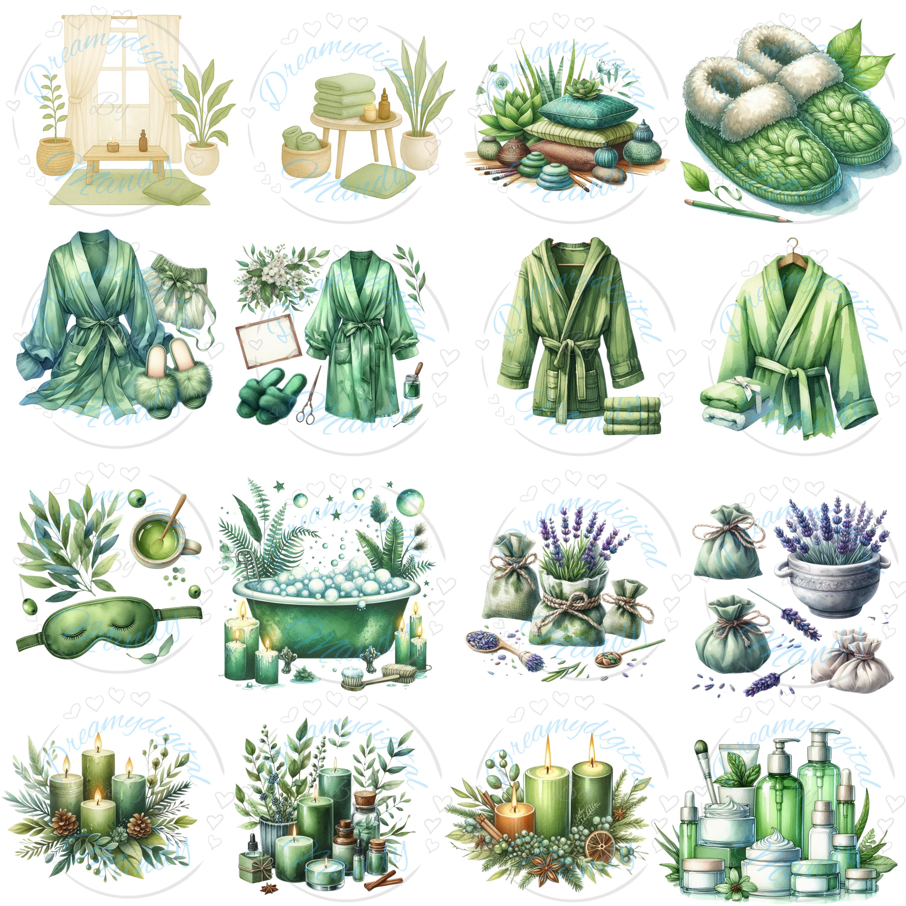 70 Watercolour Self Care Clipart Bundle, Self Care Green Clipart, High ...