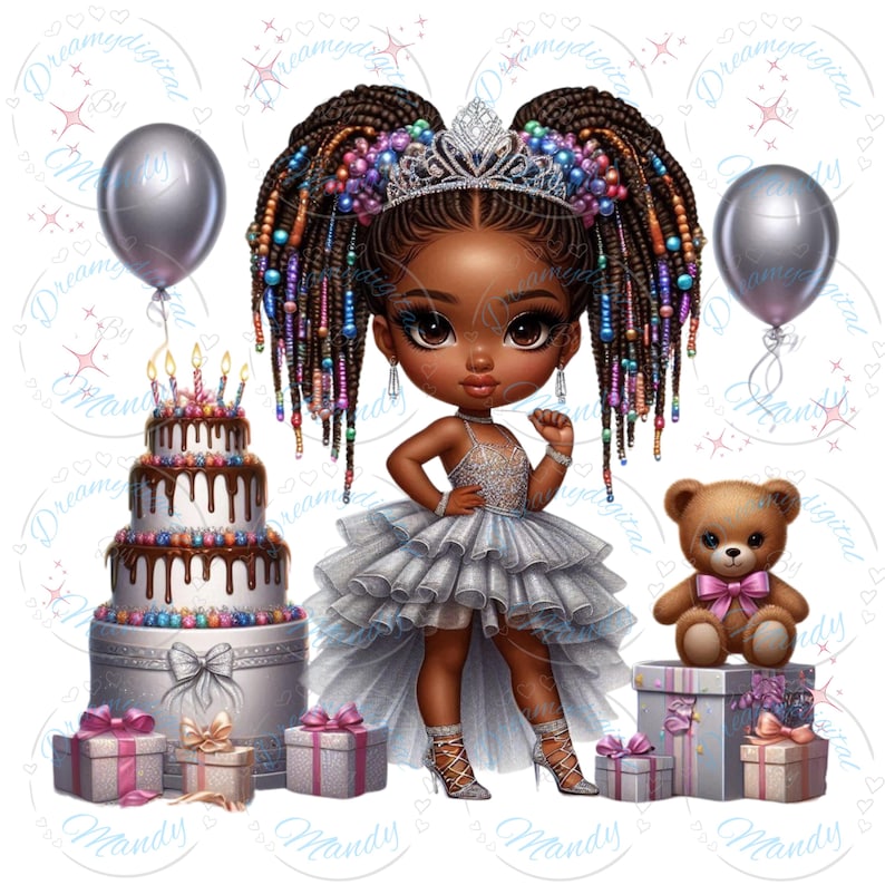 20 Black Birthday Girls Clipart, Glittery Tutu Dresses, African ...