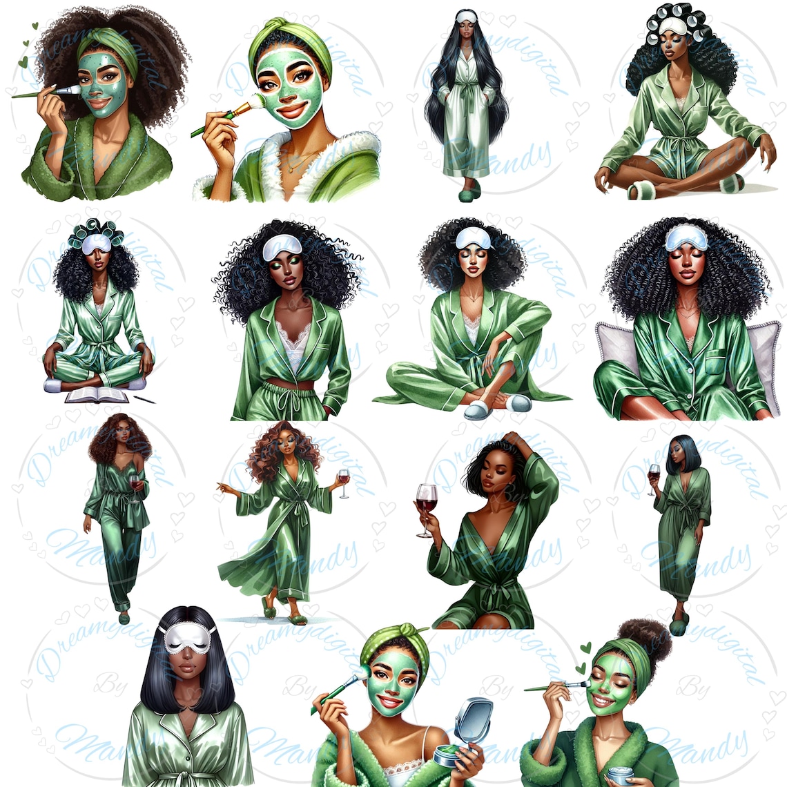 70 Watercolour Self Care Clipart Bundle, Self Care Green Clipart, High ...