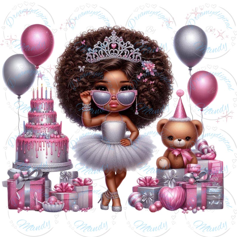 20 Black Birthday Girls Clipart, Glittery Tutu Dresses, African ...