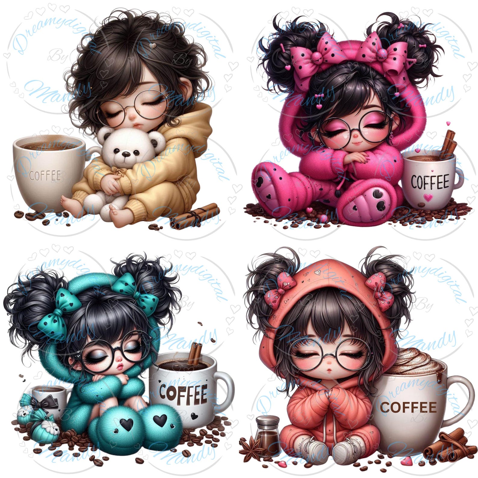 20 Sleepy Coffee Girl Clipart | Coffee Lover PNG Files | Digital Coffee ...