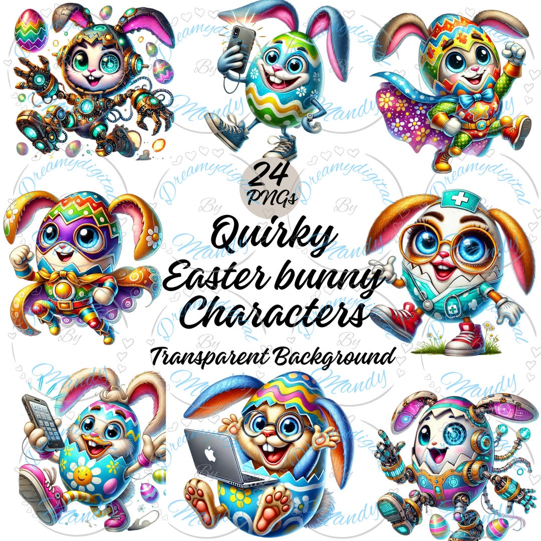 Quirky Easter Bunny Characters Clipart Bundle , Adorable Bunny Rabbit ...