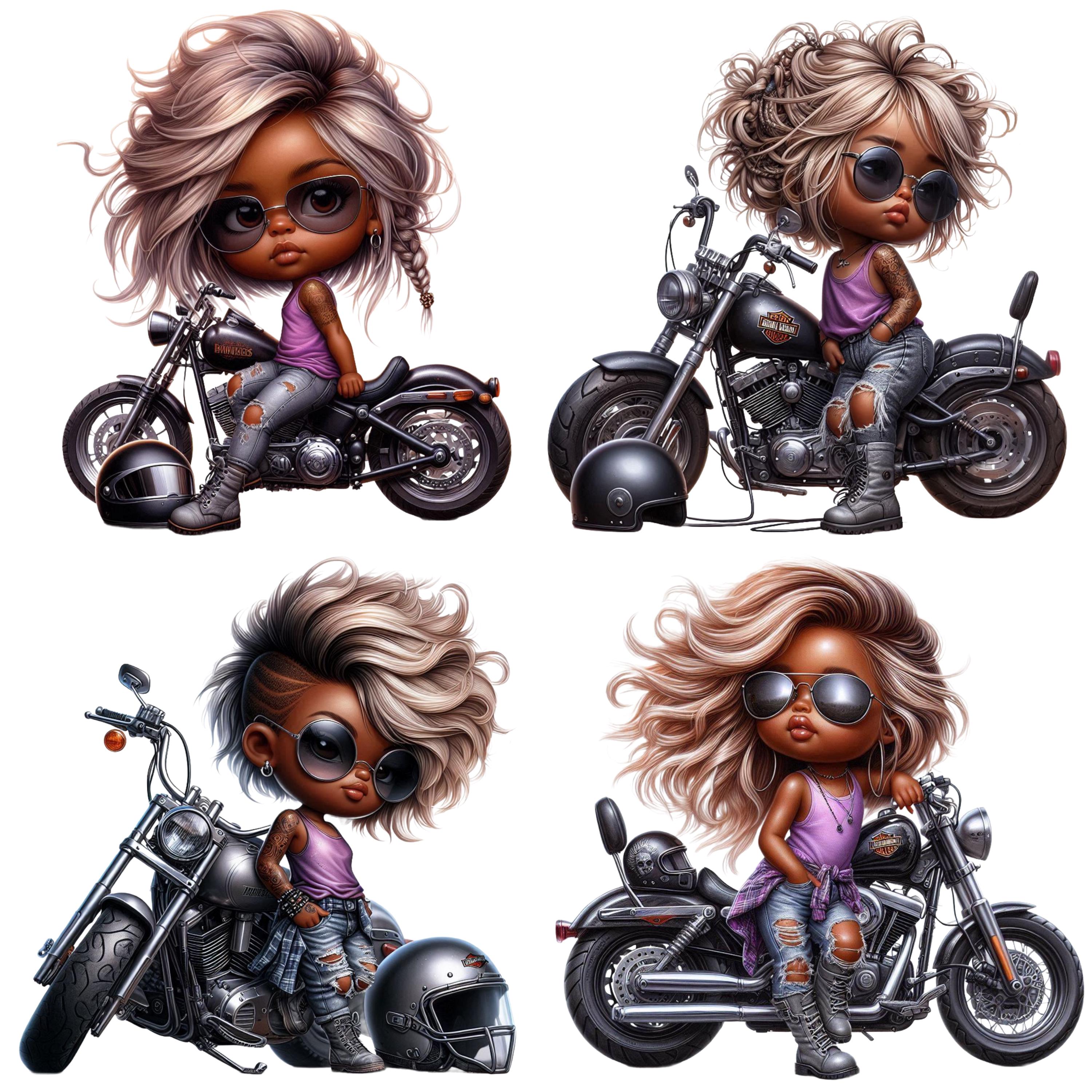 24 Biker Girls in Purple Clipart, Chibi Biker Girl Clipart, Hiphop ...