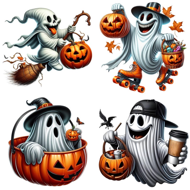 20 Ghostly Halloween Clipart| Funny Cute Halloween Ghost Clipart | Fall ...