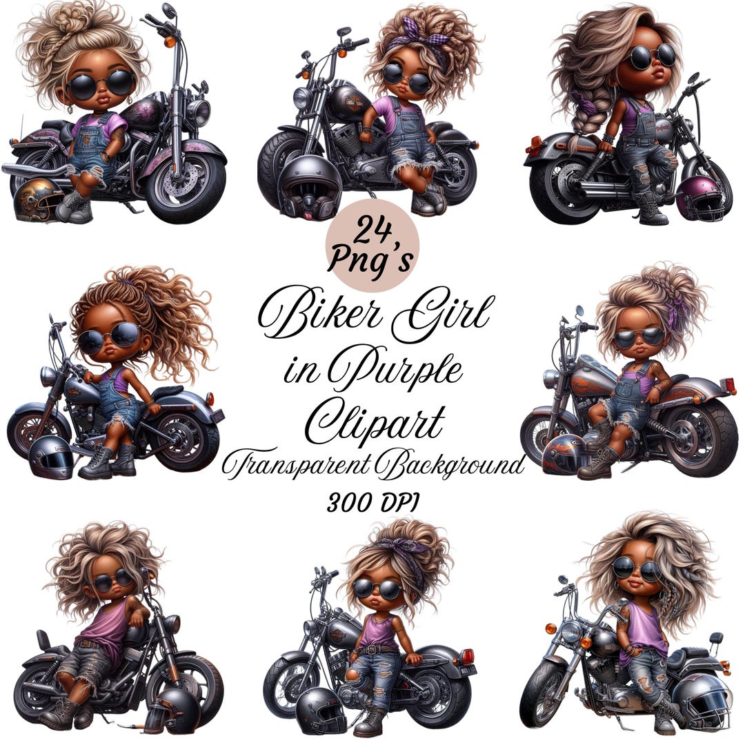 24 Biker Girls in Purple Clipart, Chibi Biker Girl Clipart, Hiphop ...