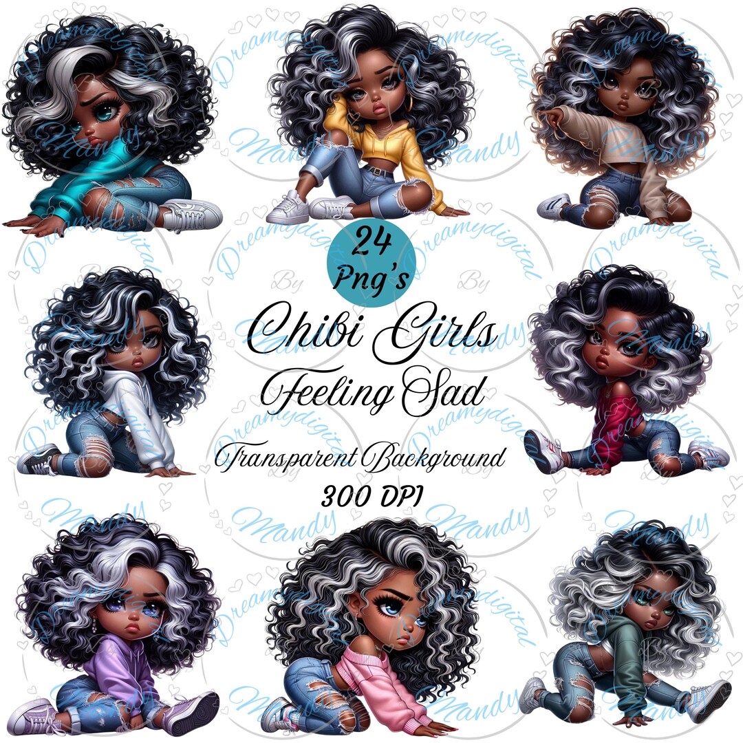 African American Chibi Girl Expressive Sadness & Frustration,instant ...