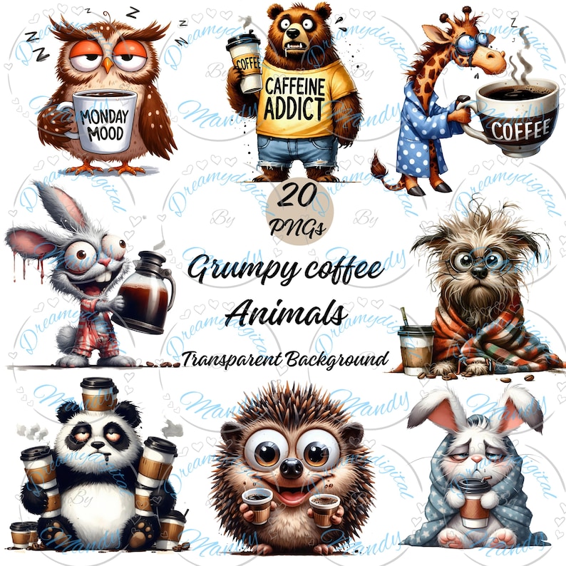 Grumpy Watercolour Animals With Coffee,, Funny Animals, Animal Lover ...