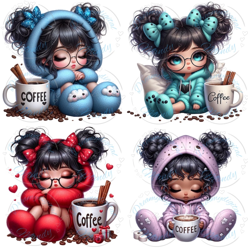 20 Sleepy Coffee Girl Clipart | Coffee Lover PNG Files | Digital Coffee ...