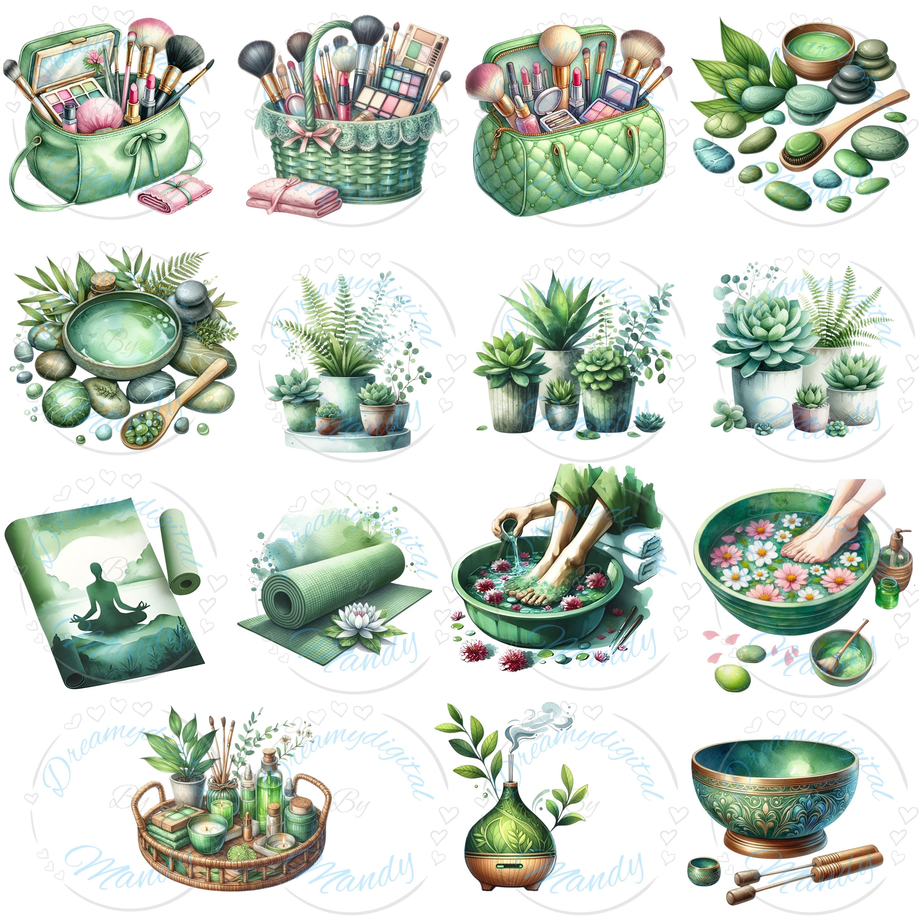 70 Watercolour Self Care Clipart Bundle, Self Care Green Clipart, High ...