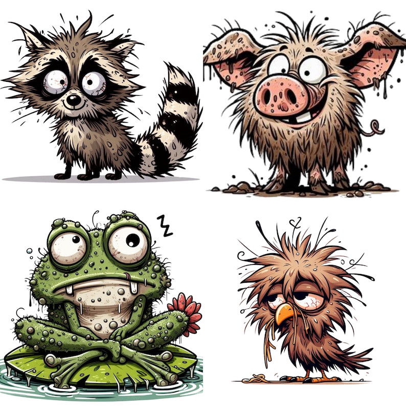 20 Scruffy Quirky Animals Clipart ,whimsical Funny Animal Clipart ...