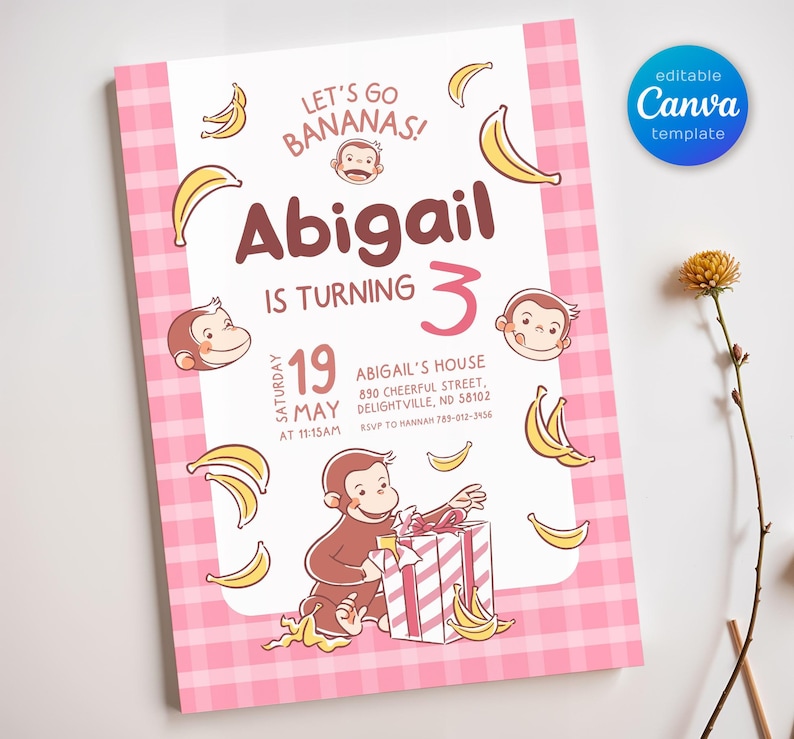 Curious George Birthday Invitation, Printable Monkey Invite, Ape Invite ...