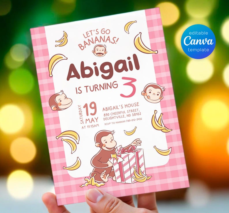 Curious George Birthday Invitation, Printable Monkey Invite, Ape Invite ...