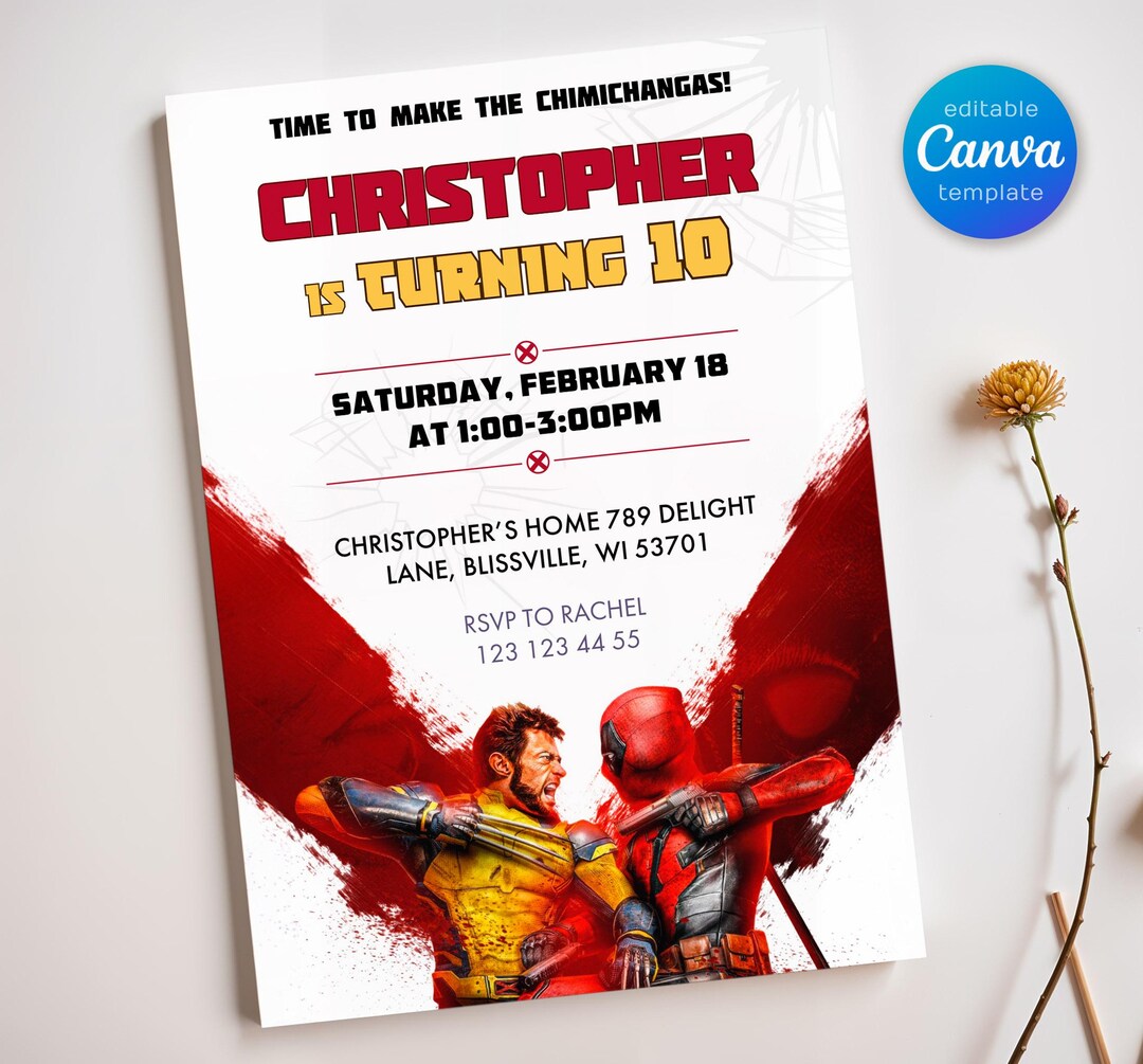 Editable Deadpool and Wolverine Birthday Invitation, Wolverine Deadpool ...