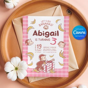 Curious George Birthday Invitation, Printable Monkey Invite, Ape Invite ...