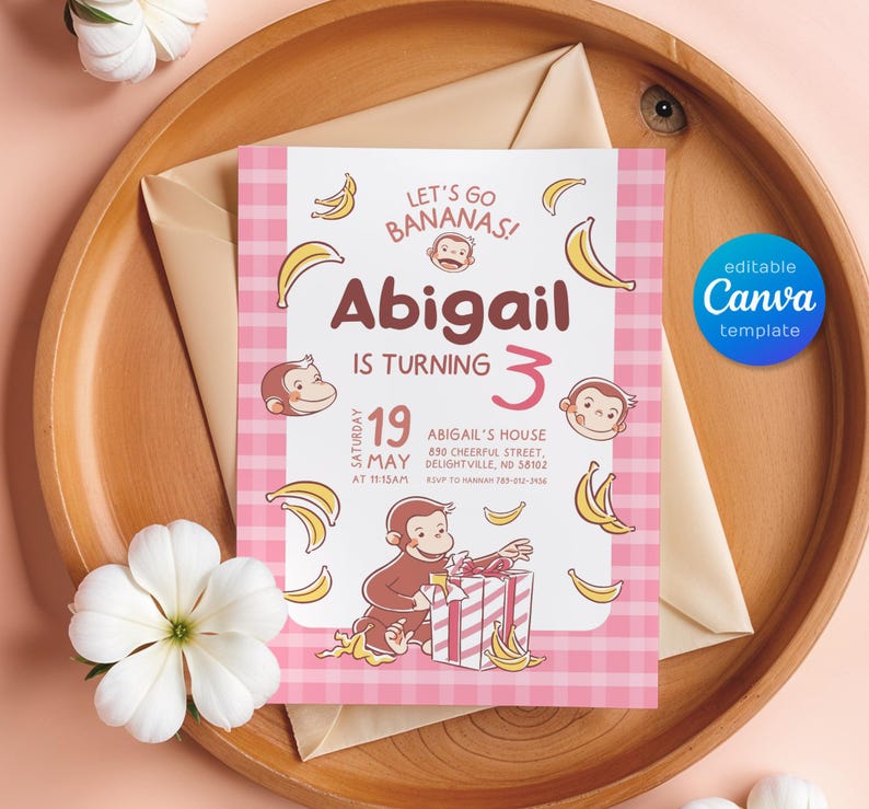 Curious George Birthday Invitation, Printable Monkey Invite, Ape Invite ...