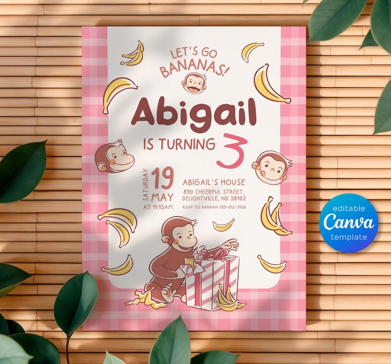 Curious George Birthday Invitation, Printable Monkey Invite, Ape Invite ...