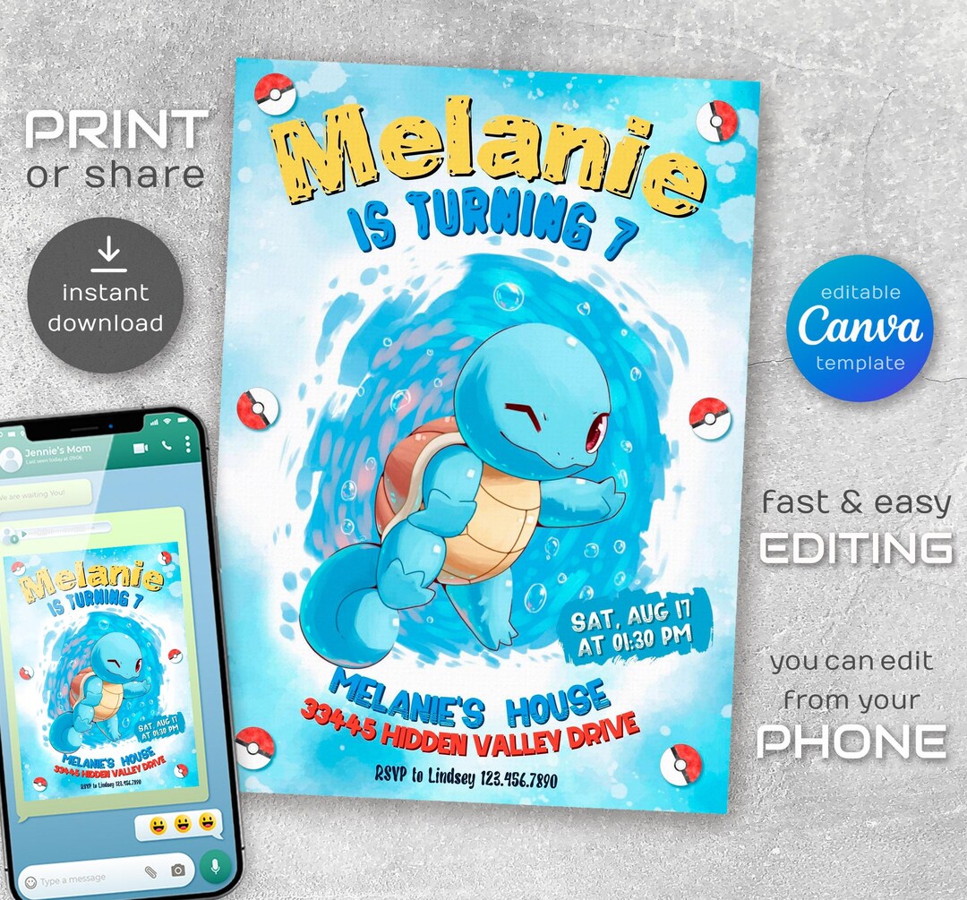 Pokemon Birthday Vmax Invite Template, Printable Birthday Invitation ...