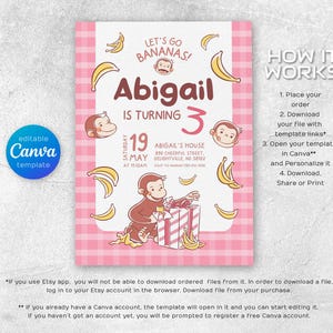 Curious George Birthday Invitation, Printable Monkey Invite, Ape Invite ...