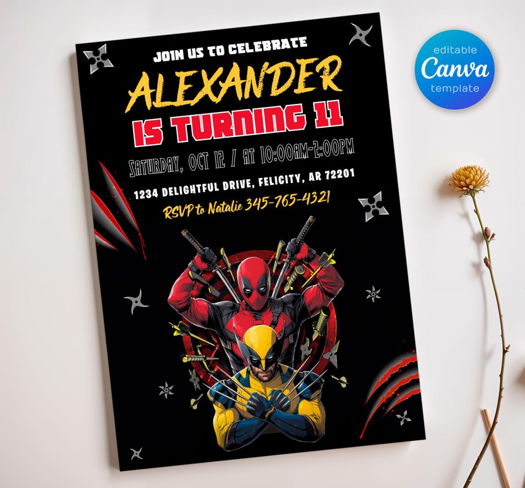 Editable Deadpool and Wolverine Birthday Invitation, Wolverine Deadpool ...