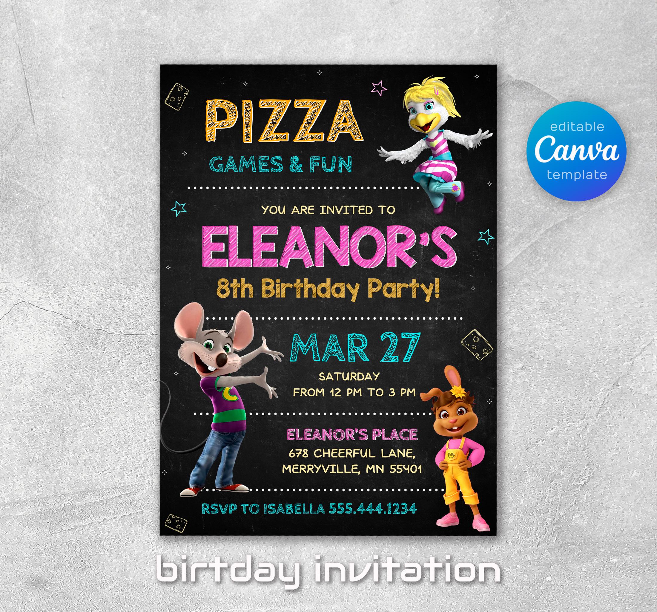 Chuck-e-cheese Editable Invitation, Printable Birthday Invite, Mouse ...