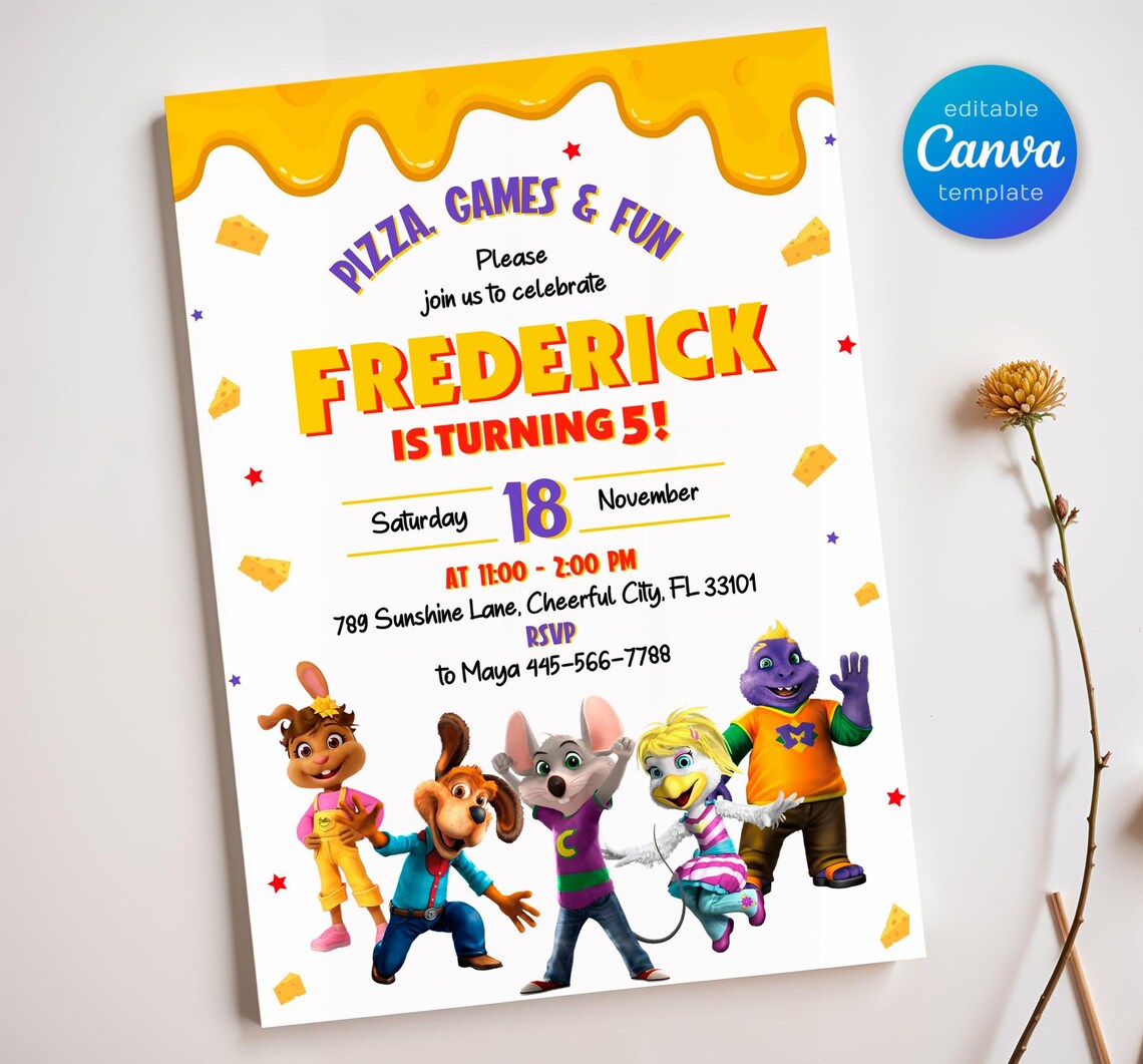Chuck-e-cheese Editable Invitation, Printable Birthday Invite, Mouse ...