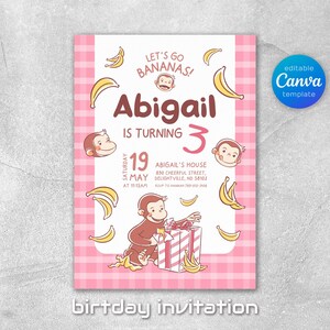 Curious George Birthday Invitation, Printable Monkey Invite, Ape Invite ...