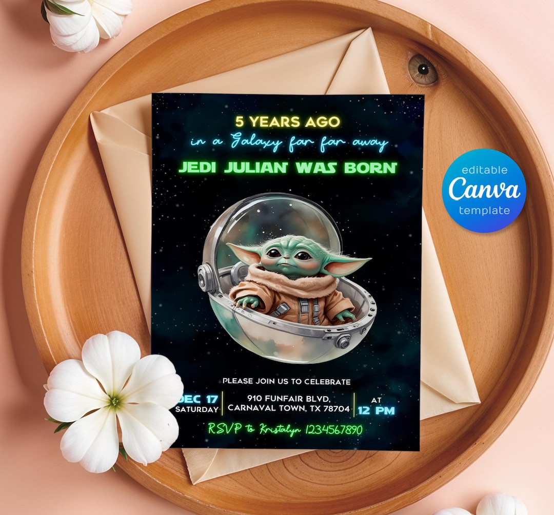 Baby Yoda Birthday Invitation, Star Wars Invite, Printable Grogu ...