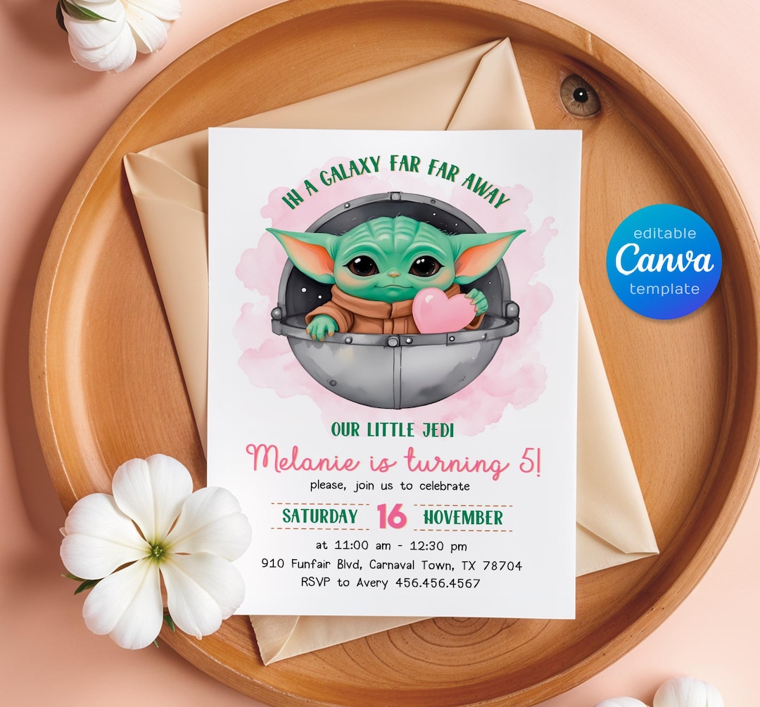 Baby Yoda Birthday Invitation, Star Wars Invite, Printable Grogu ...