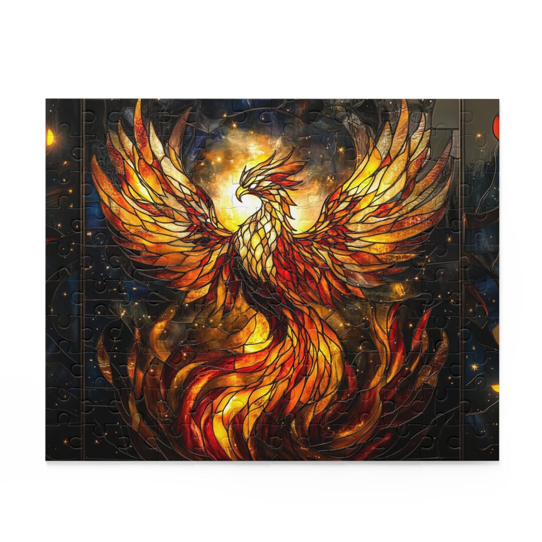 Puzzle, 252-piece Phoenix Stained Glass Jigsaw Puzzle - Firebird Rising ...