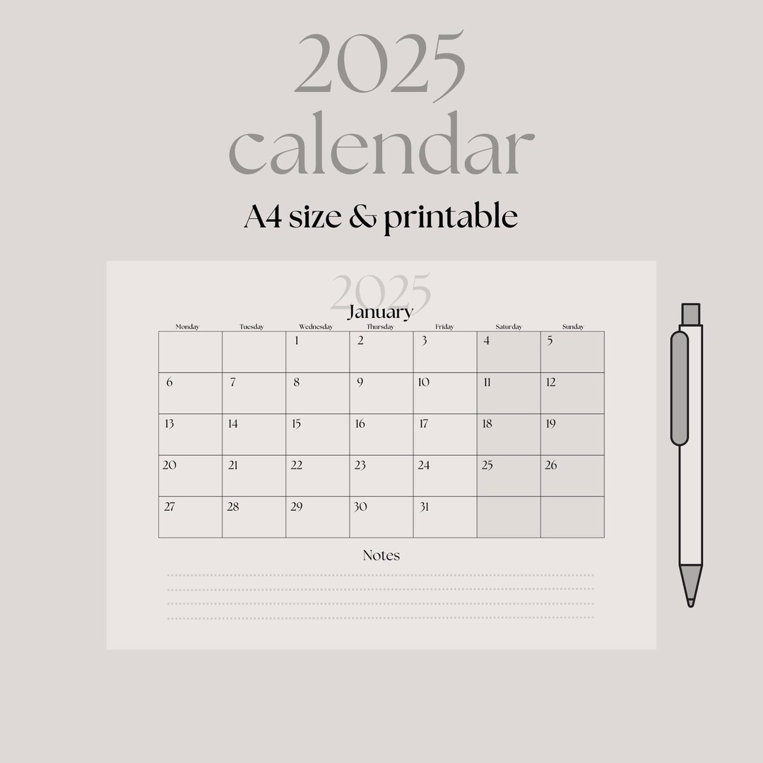 2025 A4 Printable Beige Calendar - Etsy