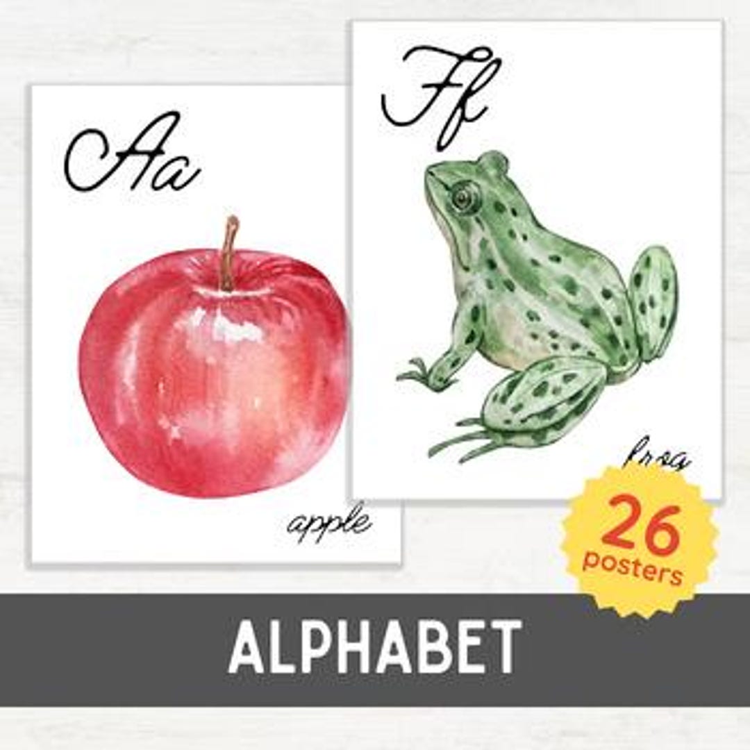 26 ALPHABET Posters | A-Z Watercolor Cursive Large Format for Classroom ...