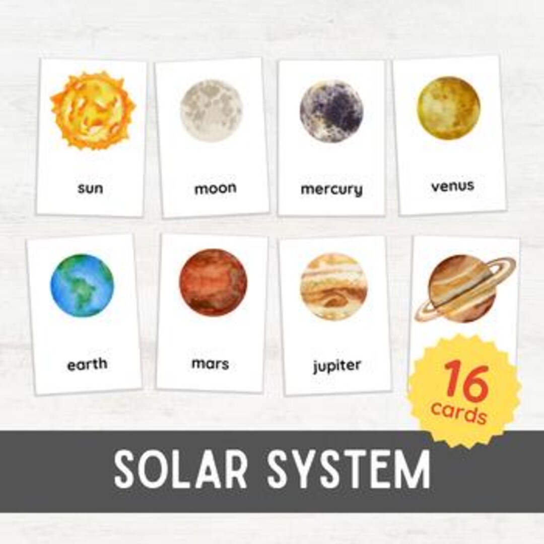16 SOLAR SYSTEM Flash Cards | Astronomy for Toddler Nomenclature 3 Part ...