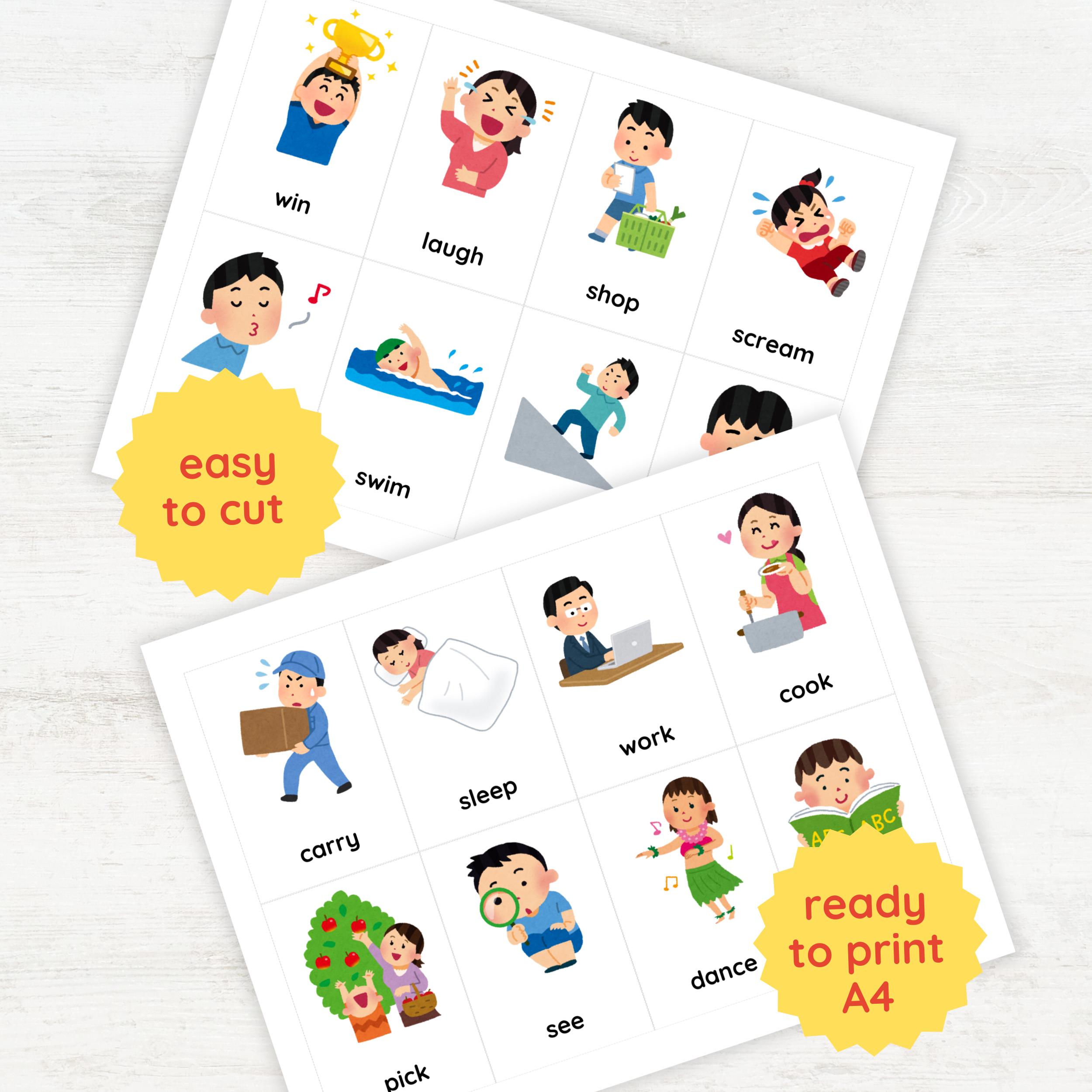 80 ACTION VERBS Flash Cards | 3-part Picture Matching Speech Therapy ...