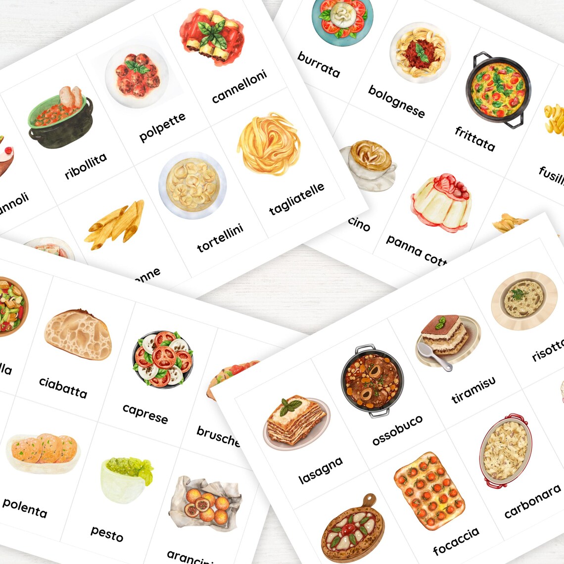 32 ITALIAN FOOD Flash Cards | Gastronomy Culinary Traditional Local ...