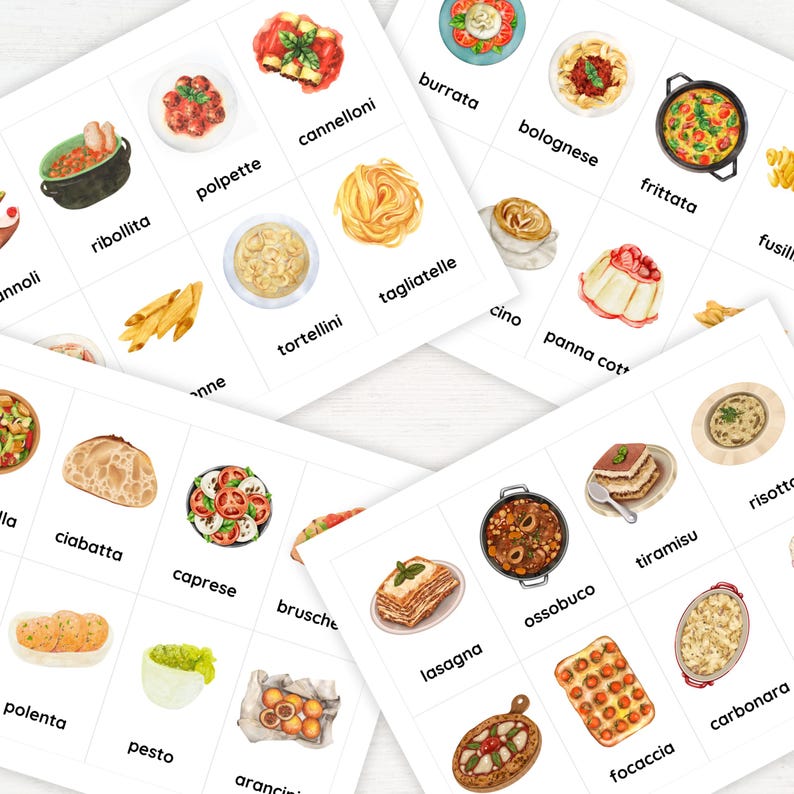 32 ITALIAN FOOD Flash Cards | Gastronomy Culinary Traditional Local ...