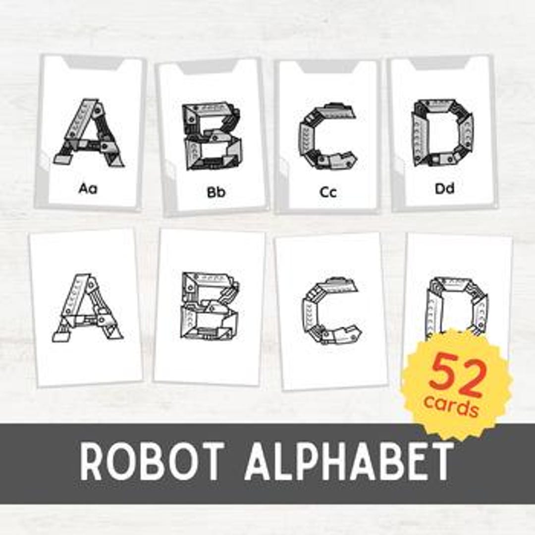 56 ROBOT ALPHABET Flash Cards | Early Learning ABC Coloring Montessori ...