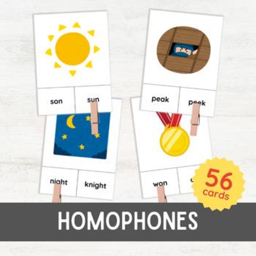 56 HOMOPHONES Words Clip Cards | Puzzle Games With Pictures English ...