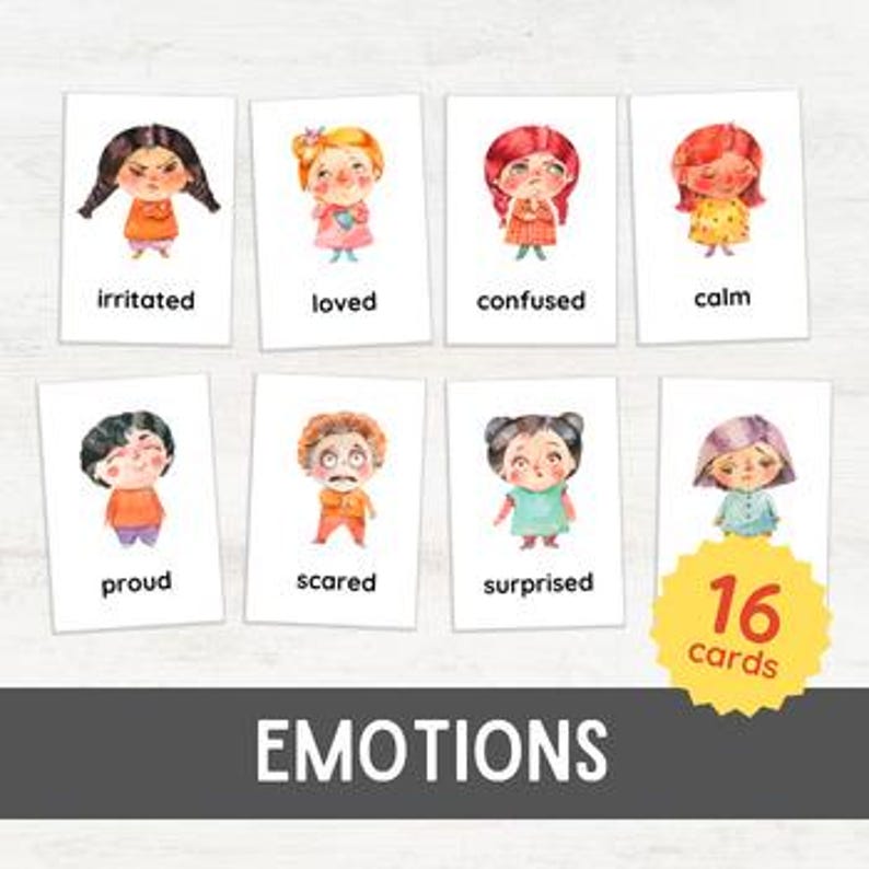 16 EMOTIONS Flash Cards | Mental Health Education for Preschool 3 Part ...