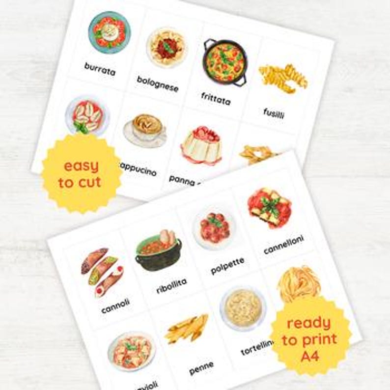 32 ITALIAN FOOD Flash Cards | Gastronomy Culinary Traditional Local ...