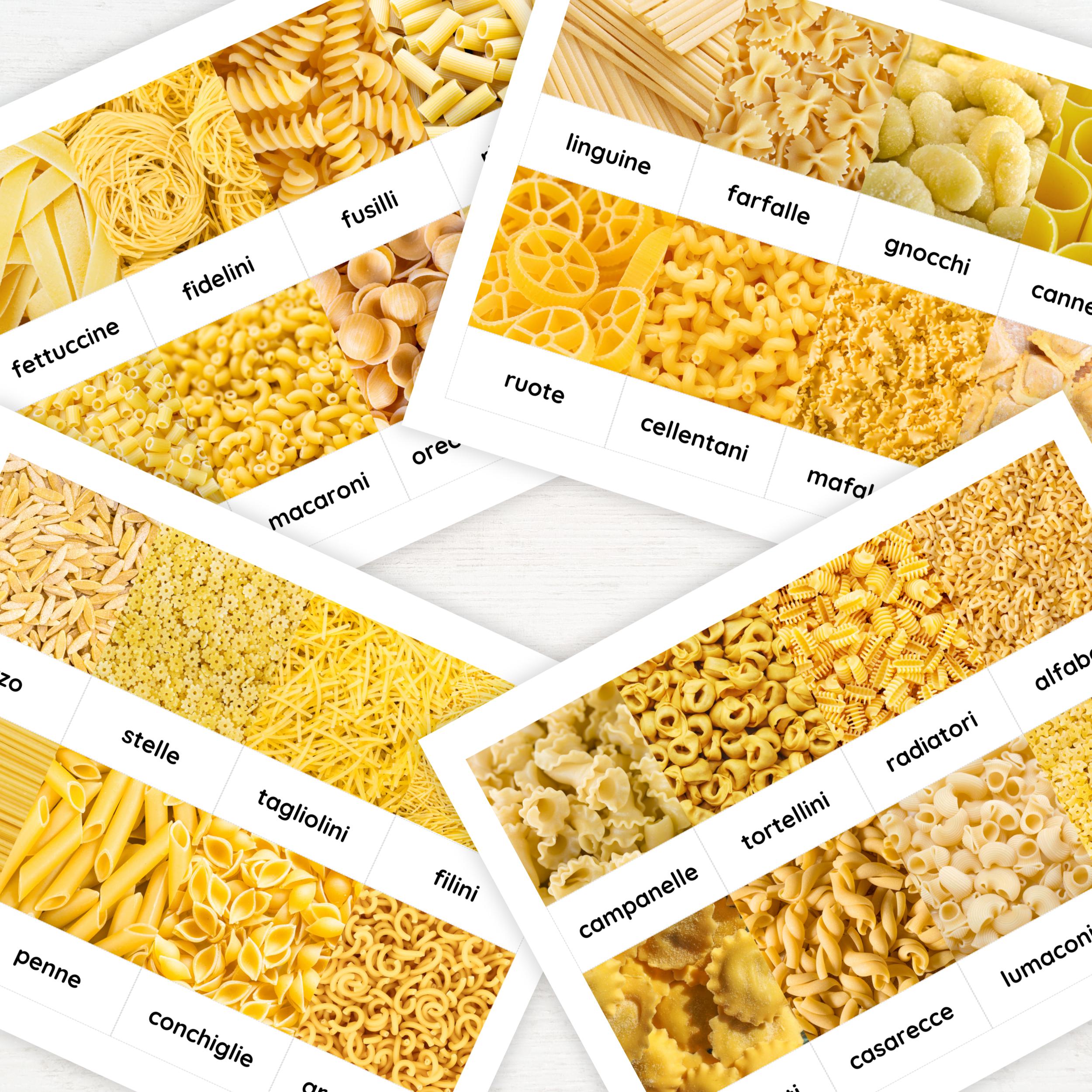 40 PASTA Flash Cards | Food Italian Vocabulary Homeschool Materials 3 ...