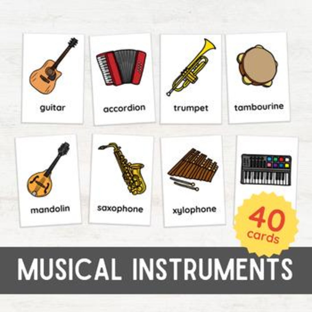40 MUSICAL INSTRUMENTS Flash Cards | Montessori Inspired Vocabulary 3 ...