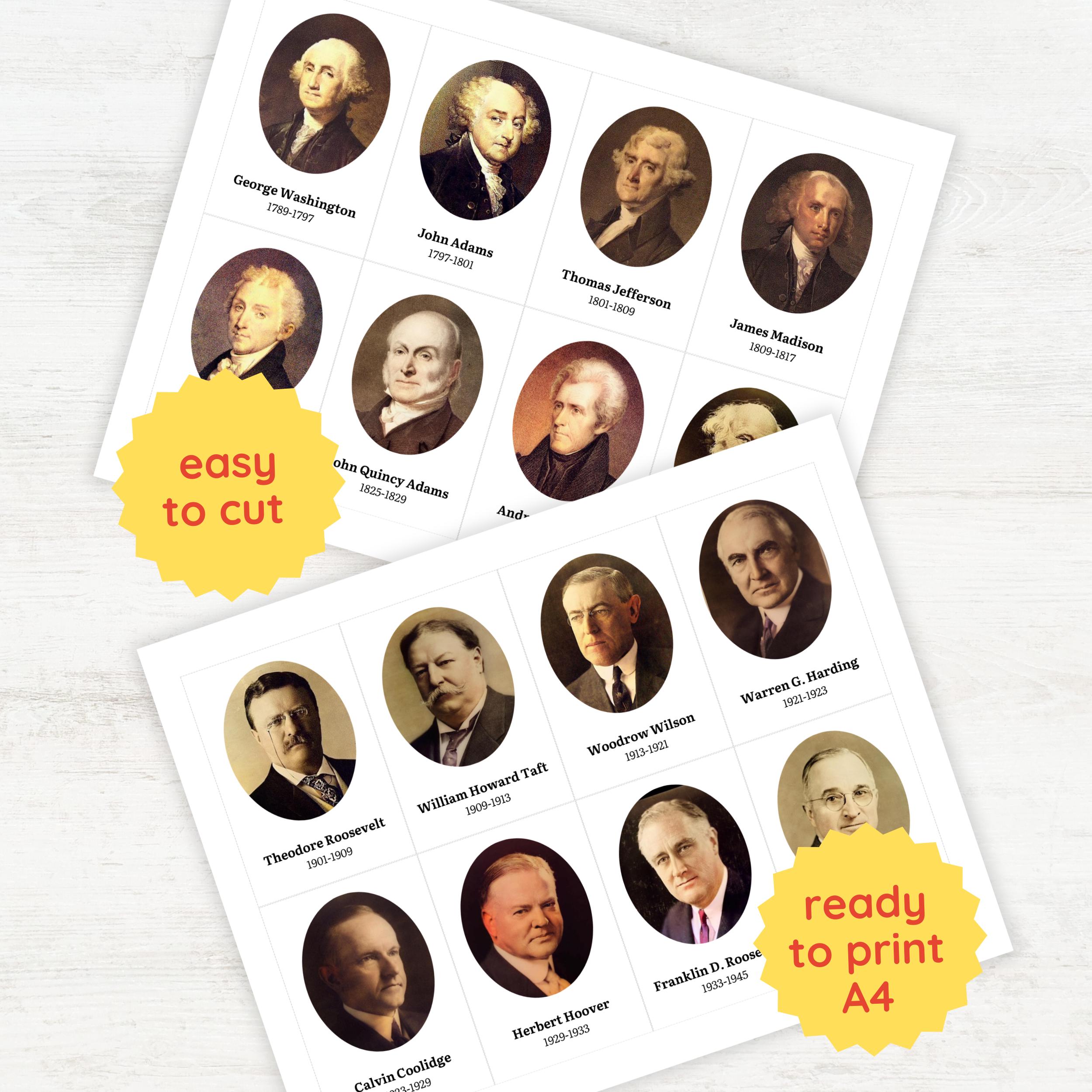 45 US PRESIDENTS Flash Cards | up to 46th Elementary History 3 Part ...