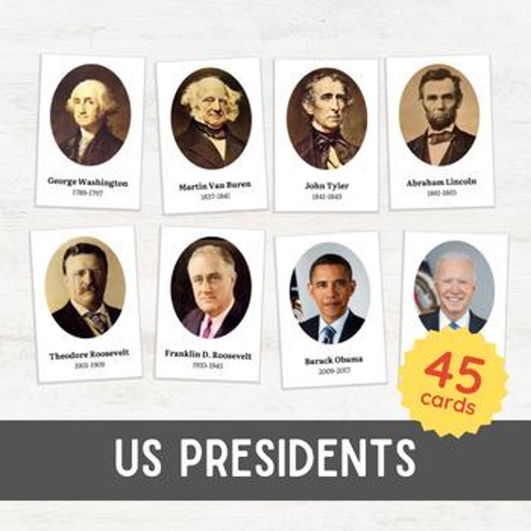 45 US PRESIDENTS Flash Cards | up to 46th Elementary History 3 Part ...
