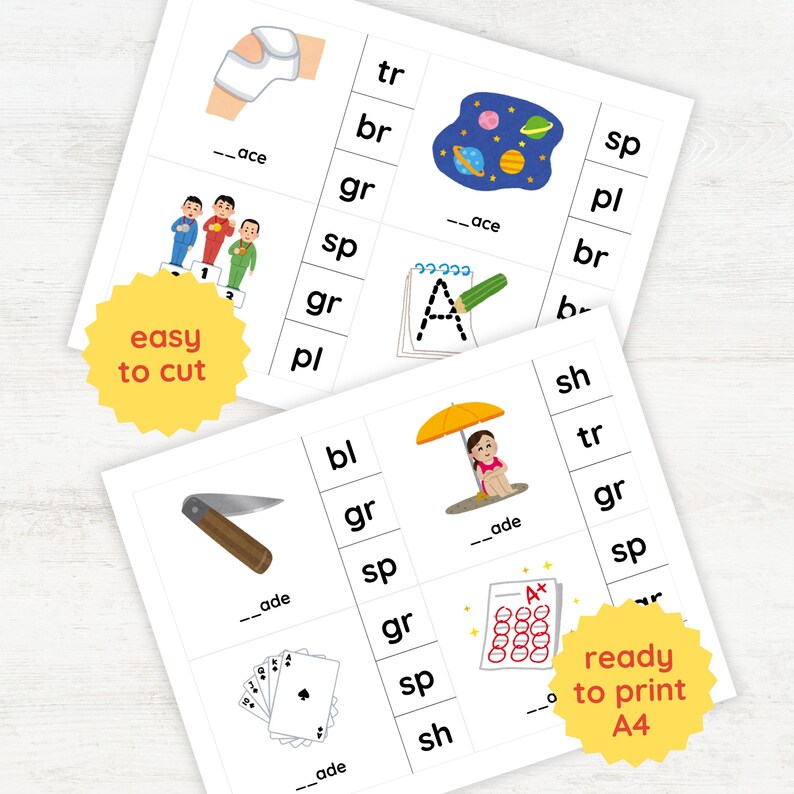 16 ACE ADE Word Family Clip Cards | Long Vowel Phonics Beginning ...