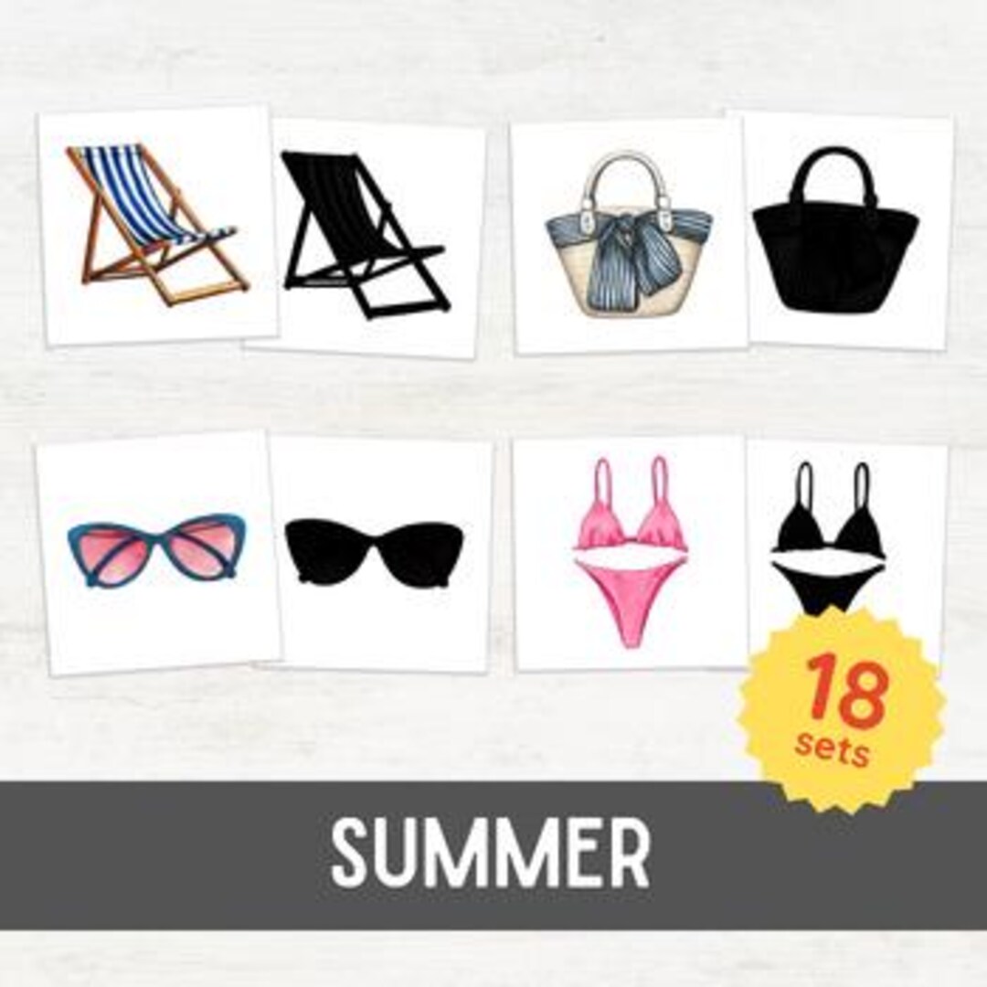 18 SUMMER Shadow Matching Game | Beach Silhouette Visual Montessori ...