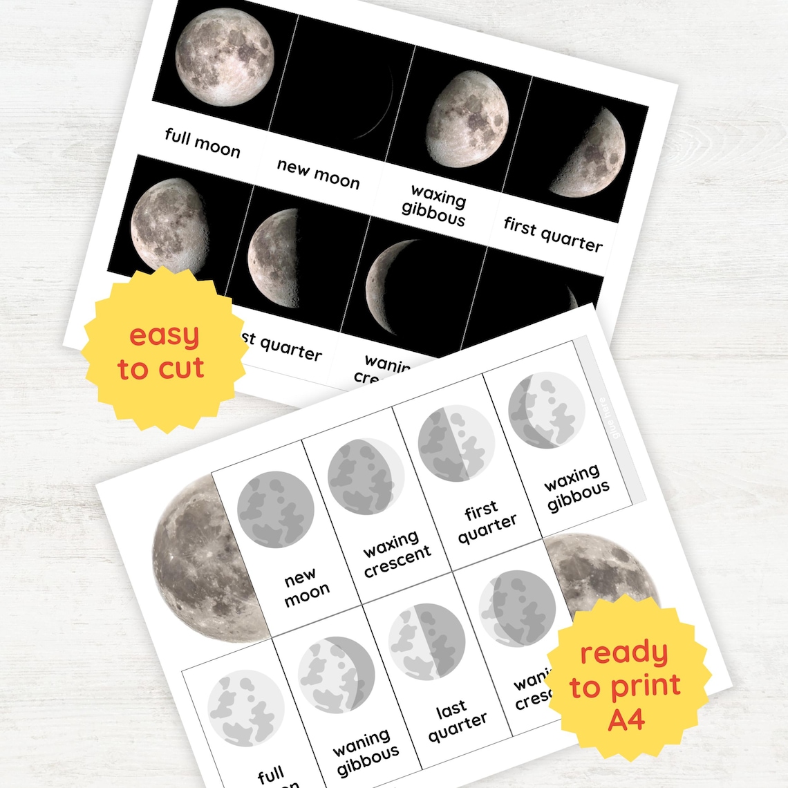 18 MOON PHASES Flash Cards | Astronomy Lunar Cycle Calendar 3 Part ...