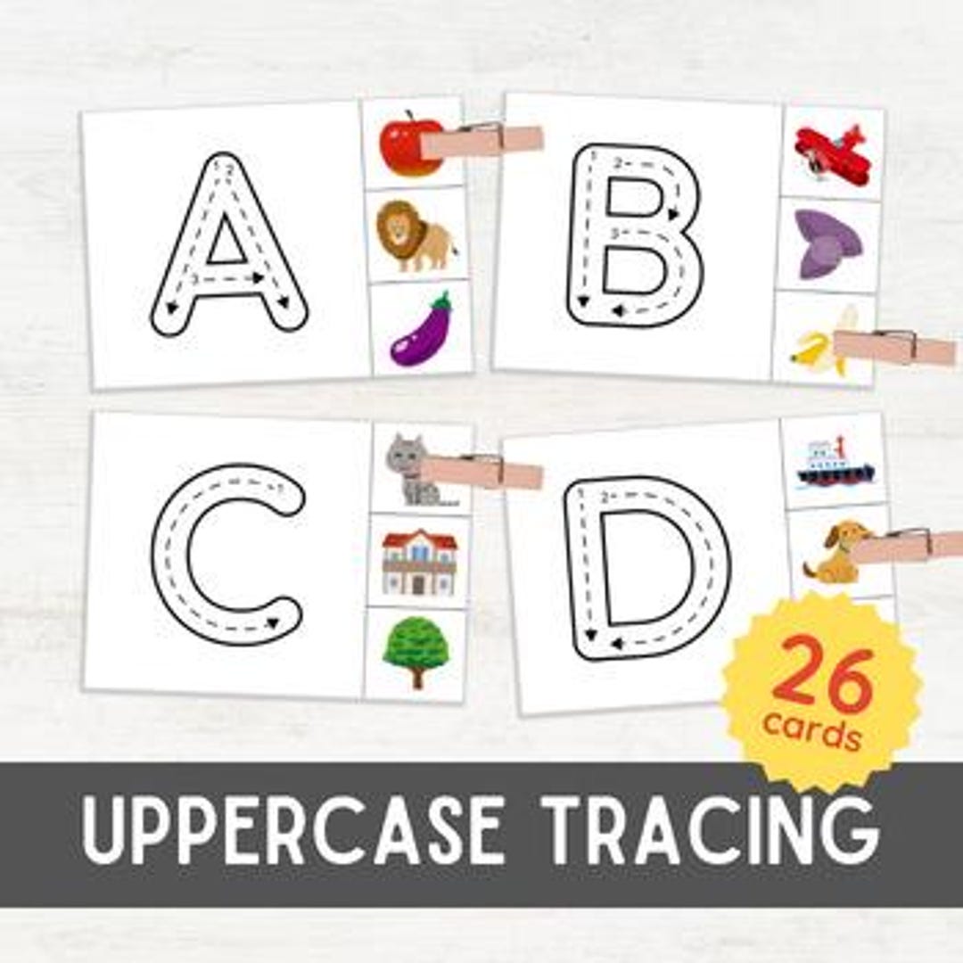 26 ALPHABET TRACING Matching Cards | AZ Uppercase Letter Mat With Games ...