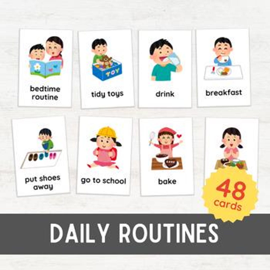 48 DAILY ROUTINES Flash Cards | About Me English Vocabulary for ...