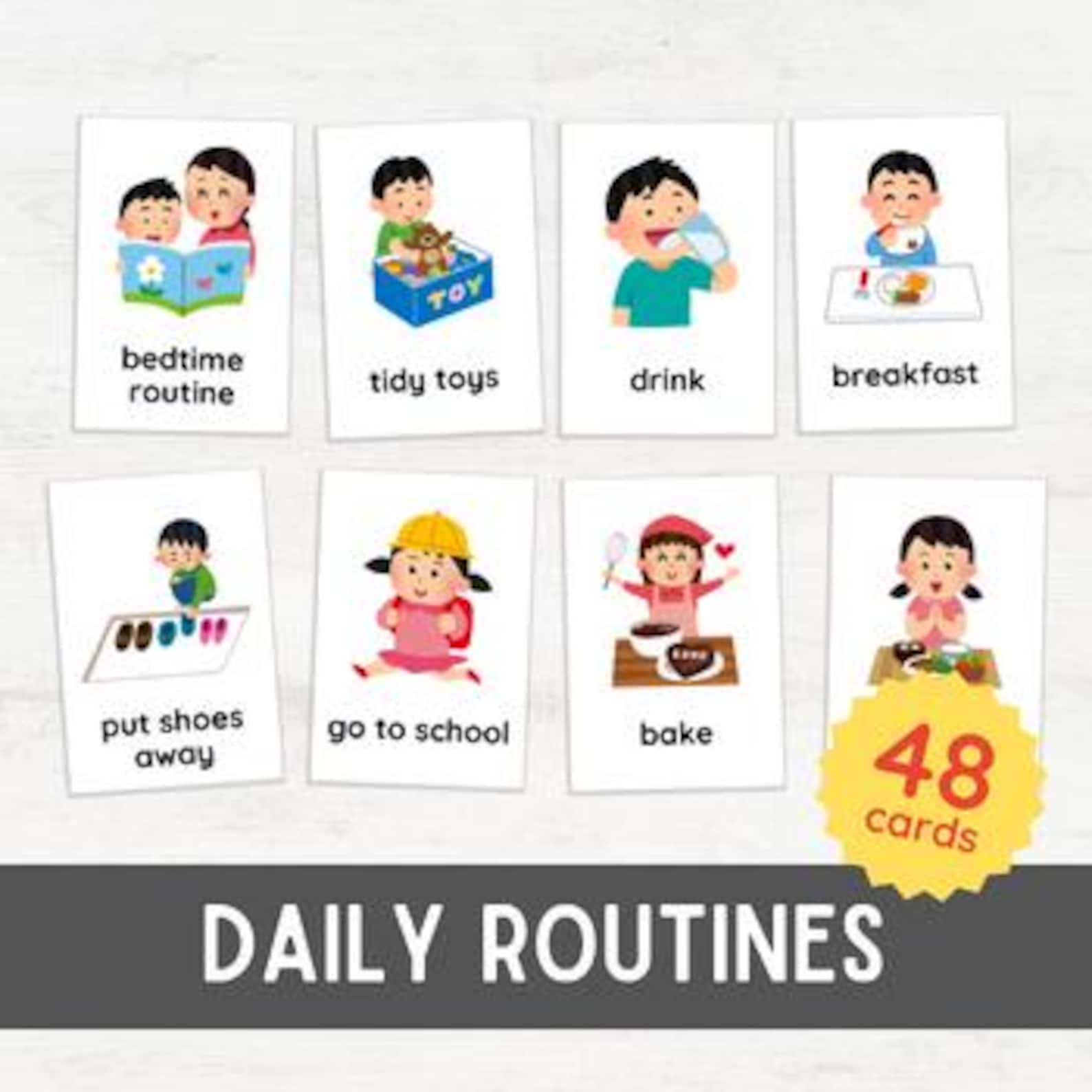 48 DAILY ROUTINES Flash Cards | About Me English Vocabulary for ...