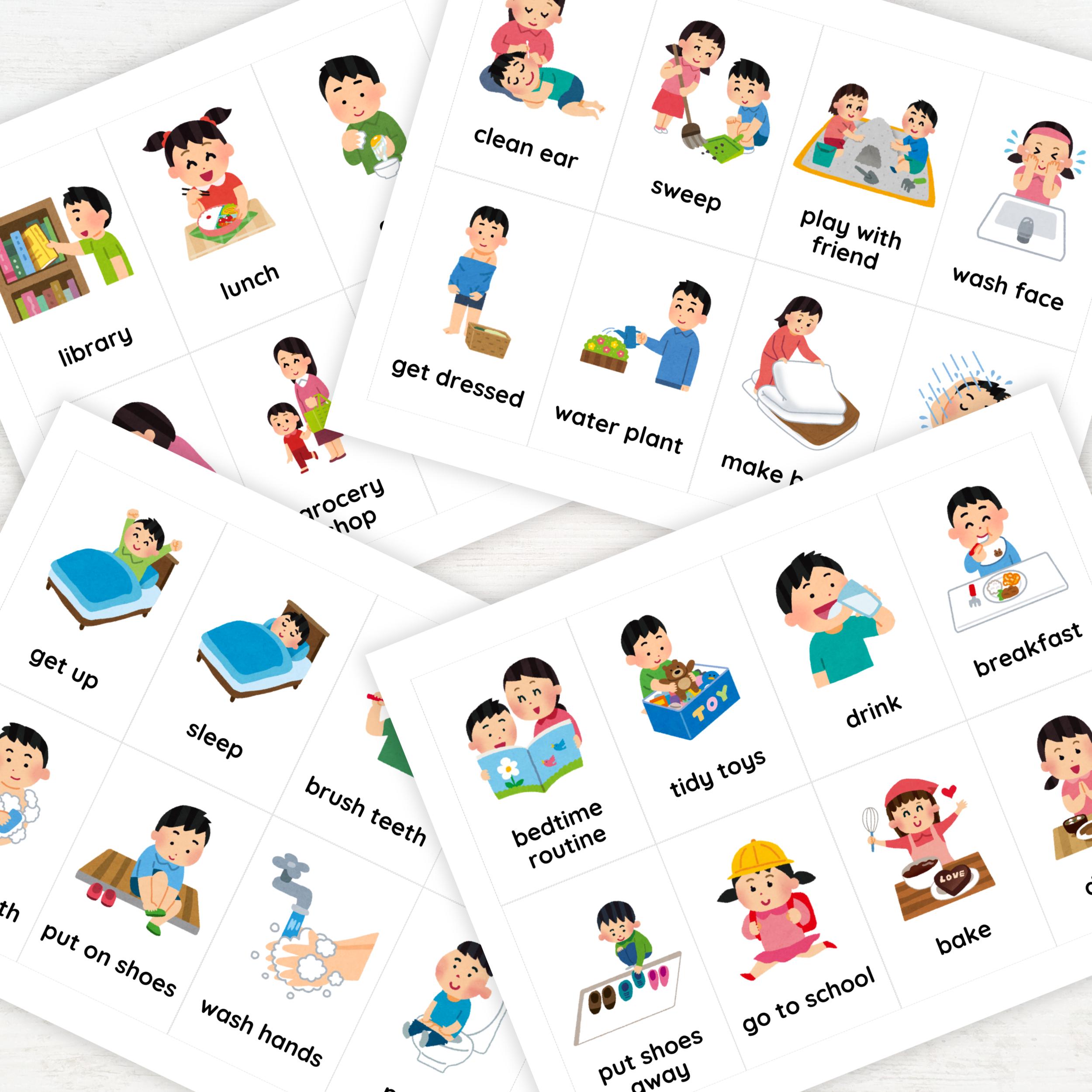 48 DAILY ROUTINES Flash Cards | About Me English Vocabulary for ...